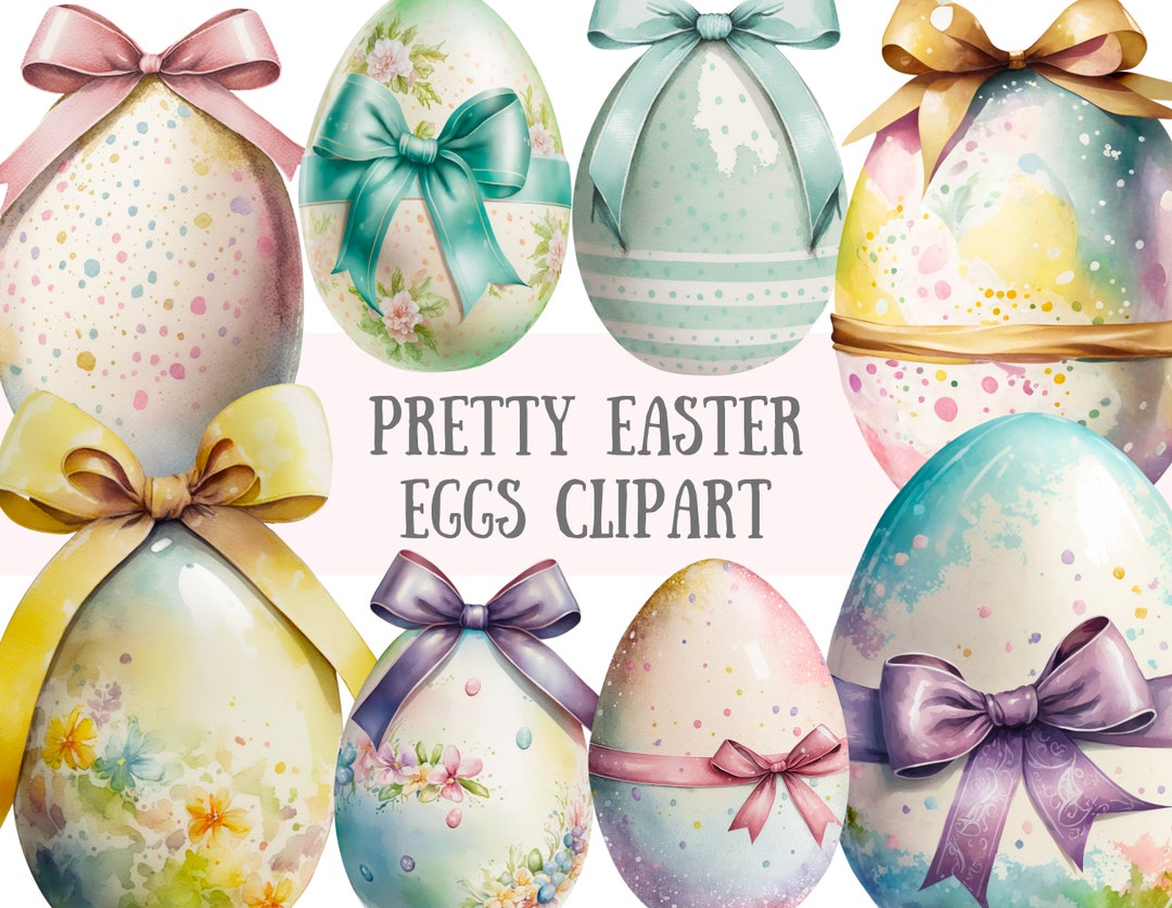 Watercolour Pretty Easter Eggs Clipart - Spring Bow PNG Digital Image ...