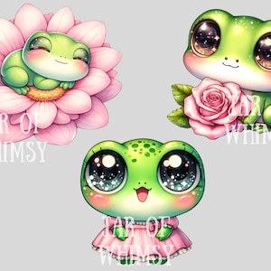 Watercolour Baby Frog Clipart Super Cute Kawaii Chibi Frog PNG Digital ...