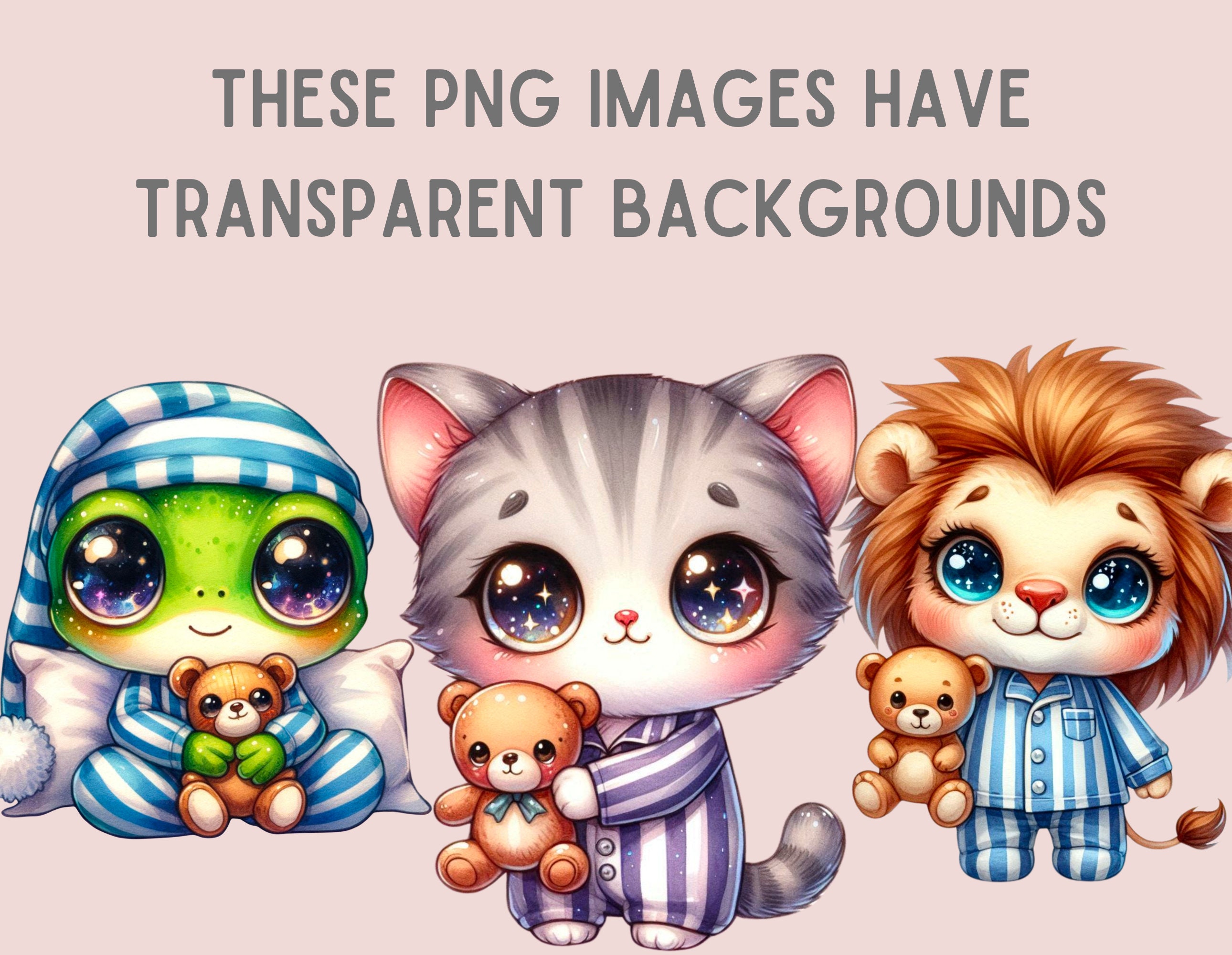 Watercolour Pyjama Animal Clipart Bed Time Nursery Animal PNG Digital ...