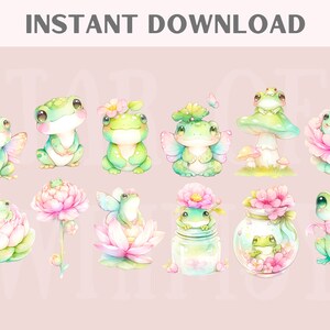 Watercolour Kawaii Frog Clipart Super Cute Chibi Frog Lily Pad PNG ...