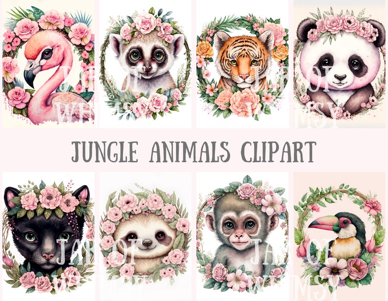 Watercolour Jungle Animals Clipart Tropical Animals PNG - Etsy