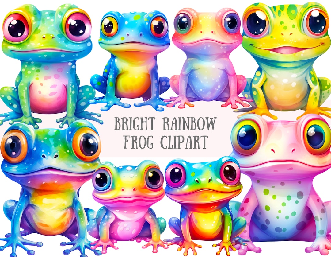 Watercolour Bright Rainbow Frog Clipart Kawaii Frogs PNG Digital Image ...