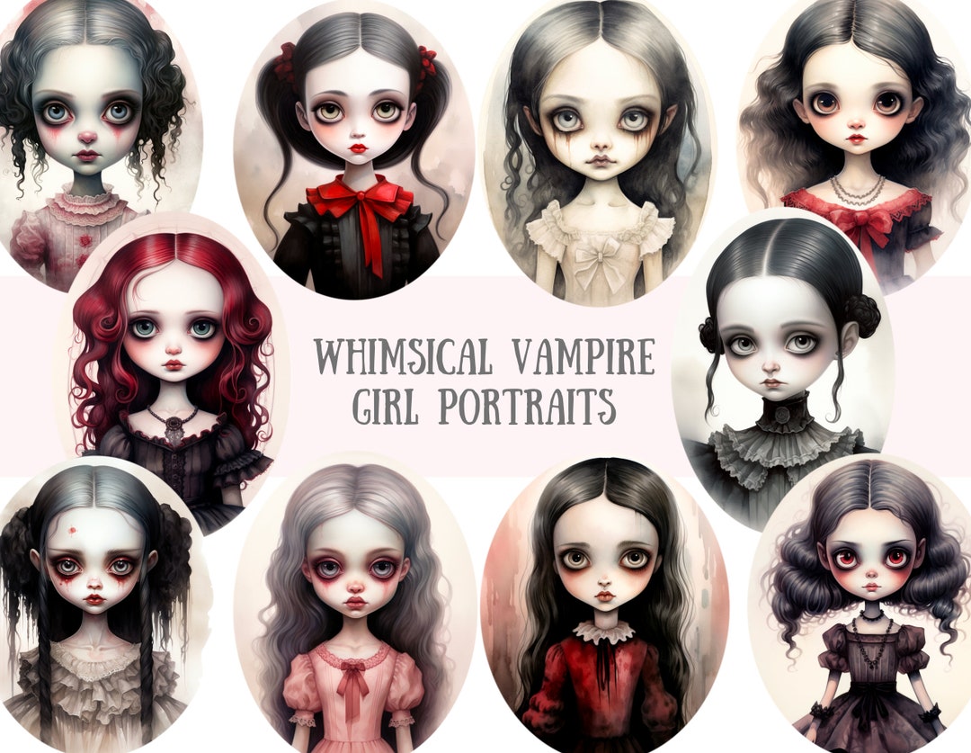 Watercolour Whimsical Vampire Girl Clipart Goth Fashion Girl PNG ...