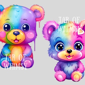 Watercolour Bright Rainbow Bears Clipart Kawaii Teddy Bear PNG Digital ...