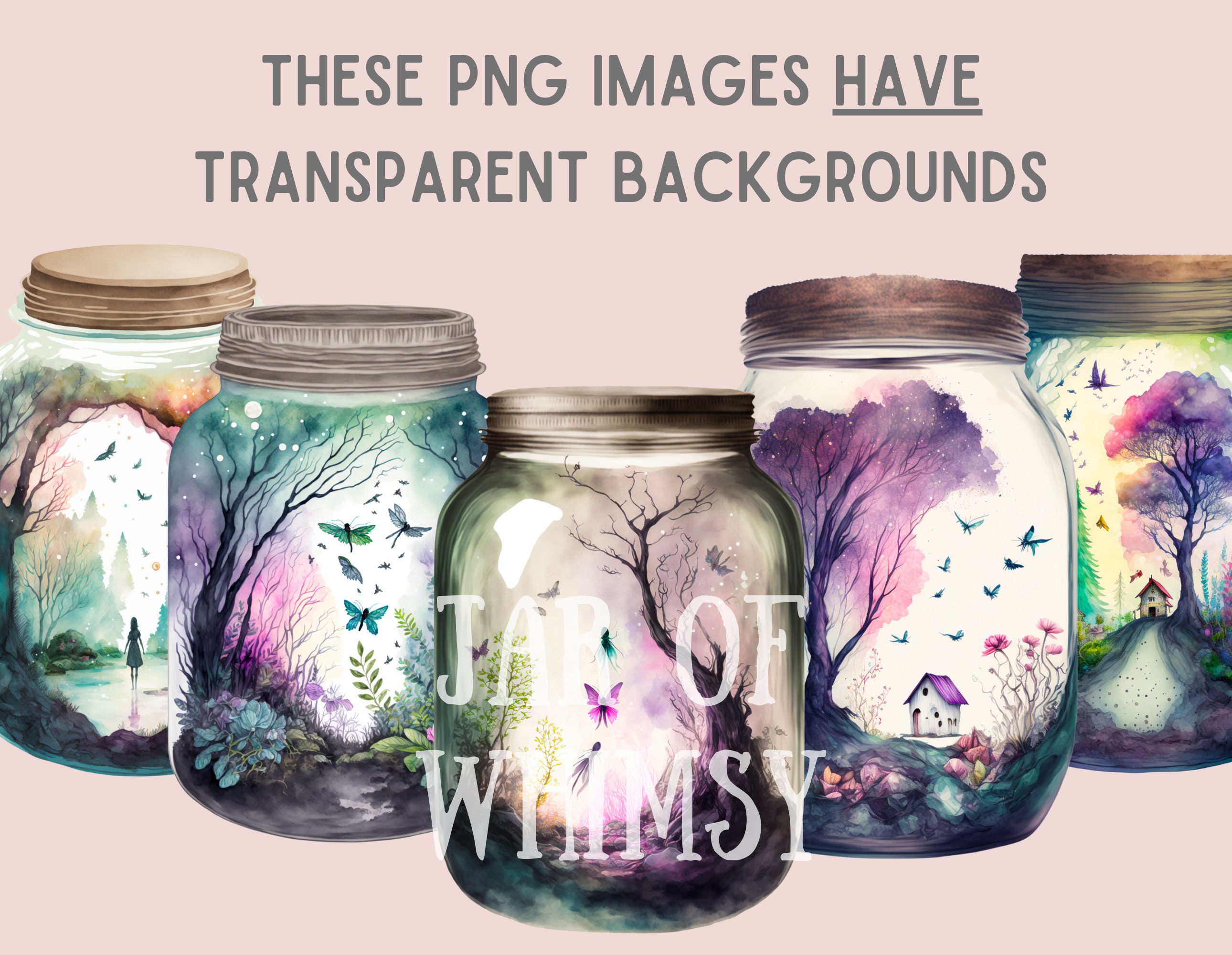 Watercolour Magic Fairy Garden Jars Clipart - Fantasy PNG Digital Image ...