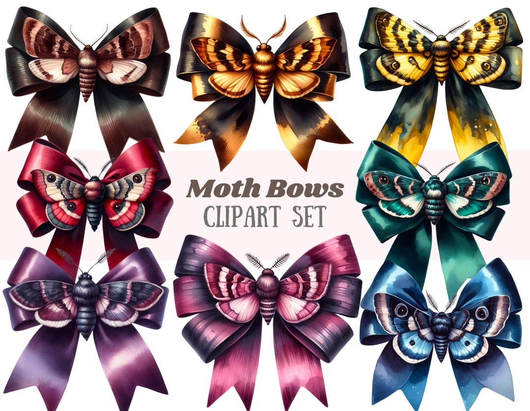 Watercolour Moth Bow Clipart Gothic Spooky Bow PNG Digital Image ...