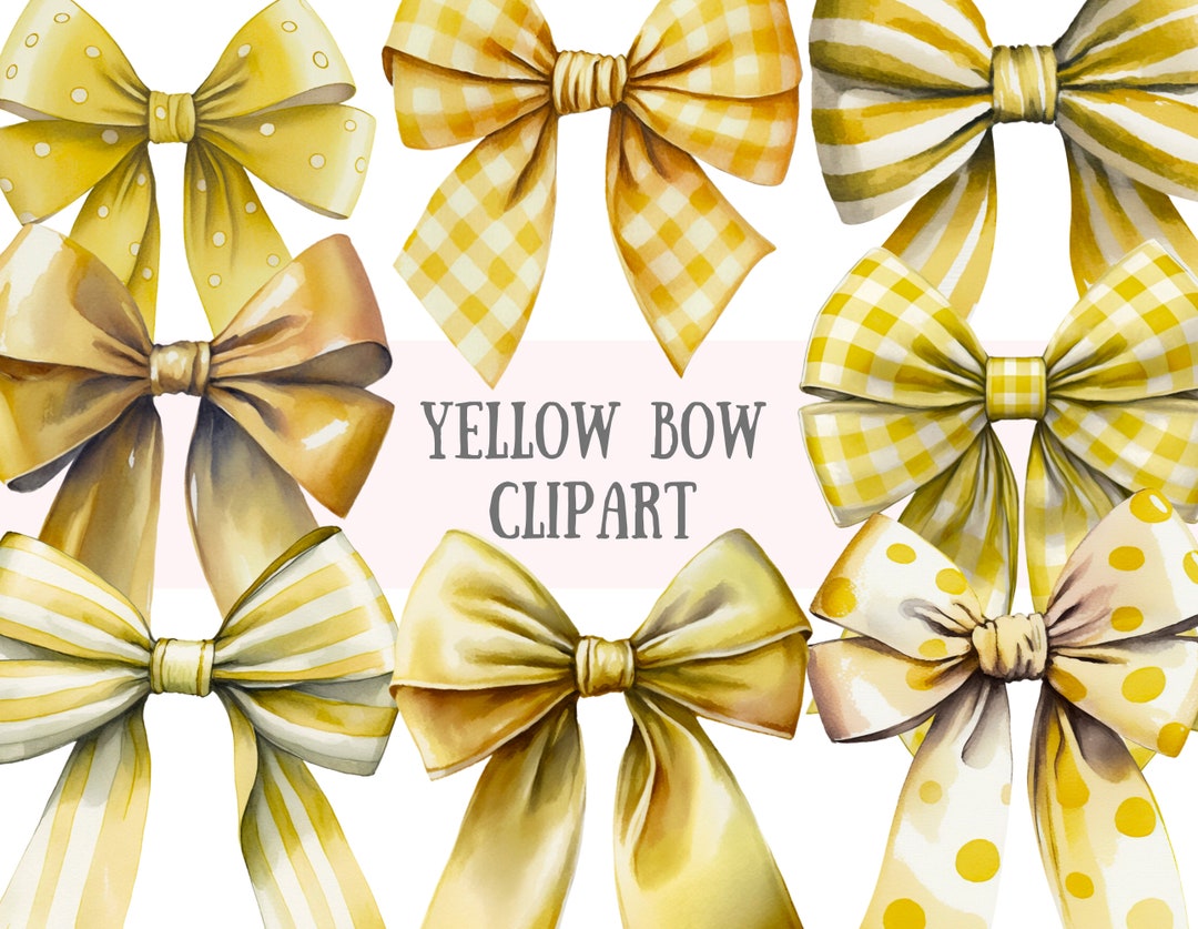 Watercolour Yellow Bows Clipart Baby Yellow Check Bow PNG Digital Image ...