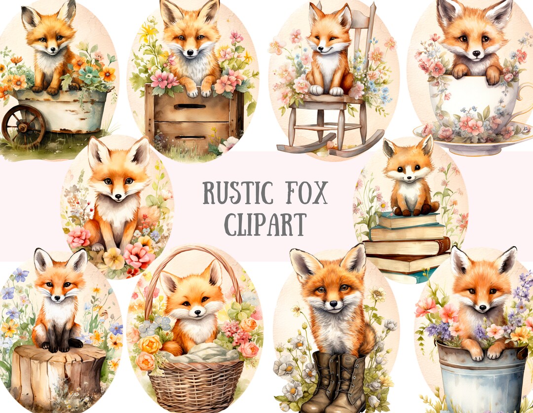 Watercolour Rustic Fox Clipart Vintage Storybook Foxes PNG Digital ...