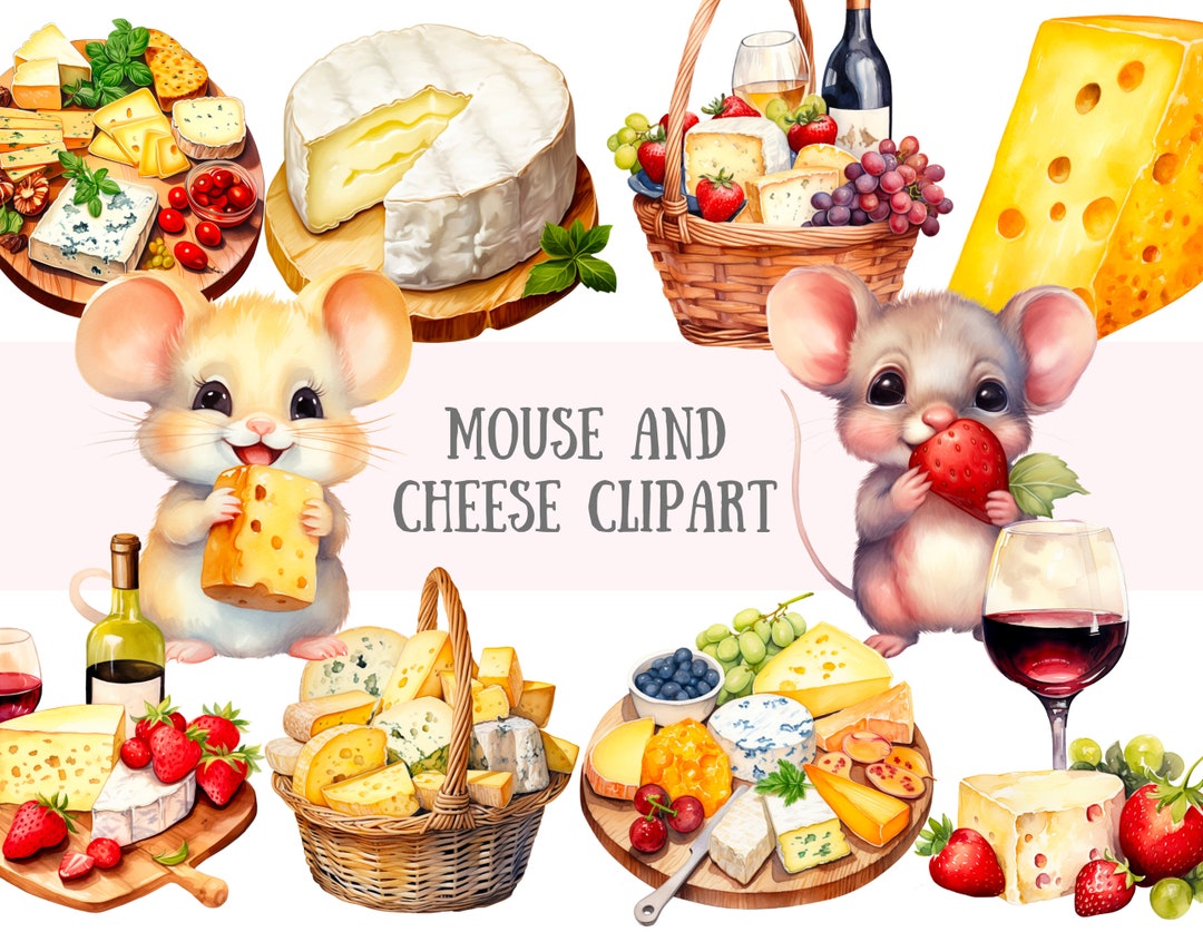 Watercolour Mouse and Cheese Clipart Cheese and Wine PNG Digital Image ...
