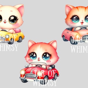 Watercolour Cats in Cars Clipart Kawaii Cat Driving Cars PNG Digital ...
