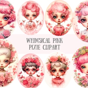 Watercolour Whimsical Pink Pixie Girl Clipart Spring Flowers PNG ...