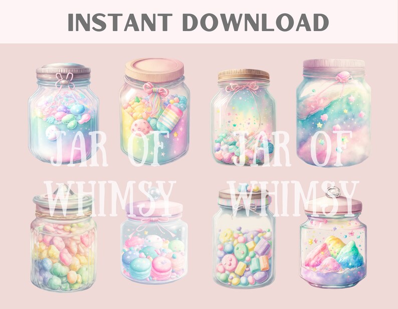 Watercolour Pastel Rainbow Candy Jars Clipart Lolly Jar PNG - Etsy