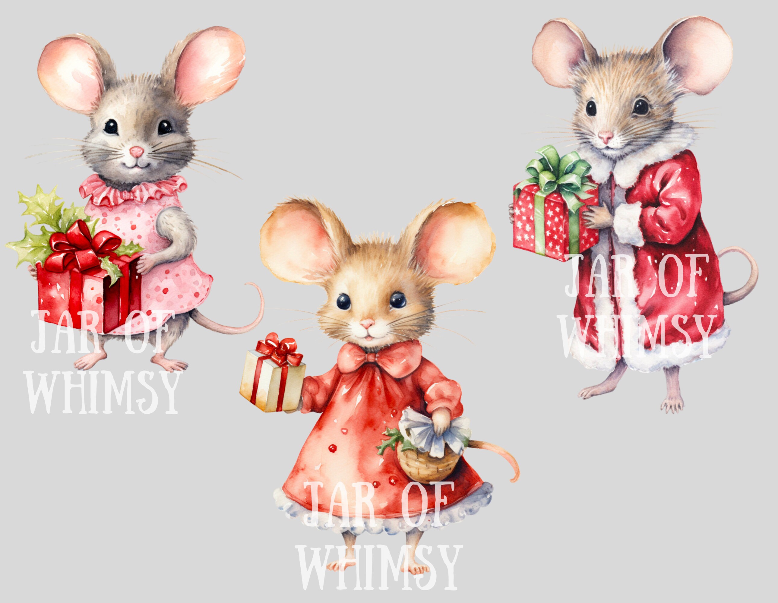 Watercolour Christmas Mice Clipart Cute Xmas Mouse PNG Digital Image ...