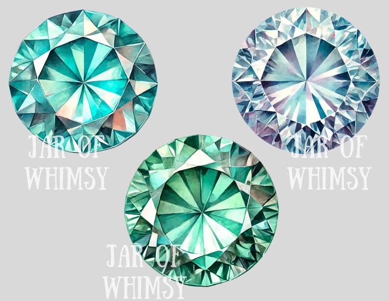 Watercolour Pastel Gem Clipart Round Rhinestone Diamond Gemstones PNG ...