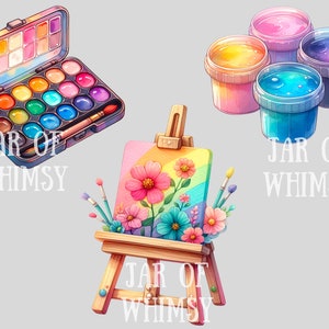 Watercolour Art Supplies Clipart Rainbow Artist Painting PNG Digital ...