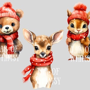 Watercolour Christmas Woodland Animal Clipart Xmas Deer Fox PNG Digital ...