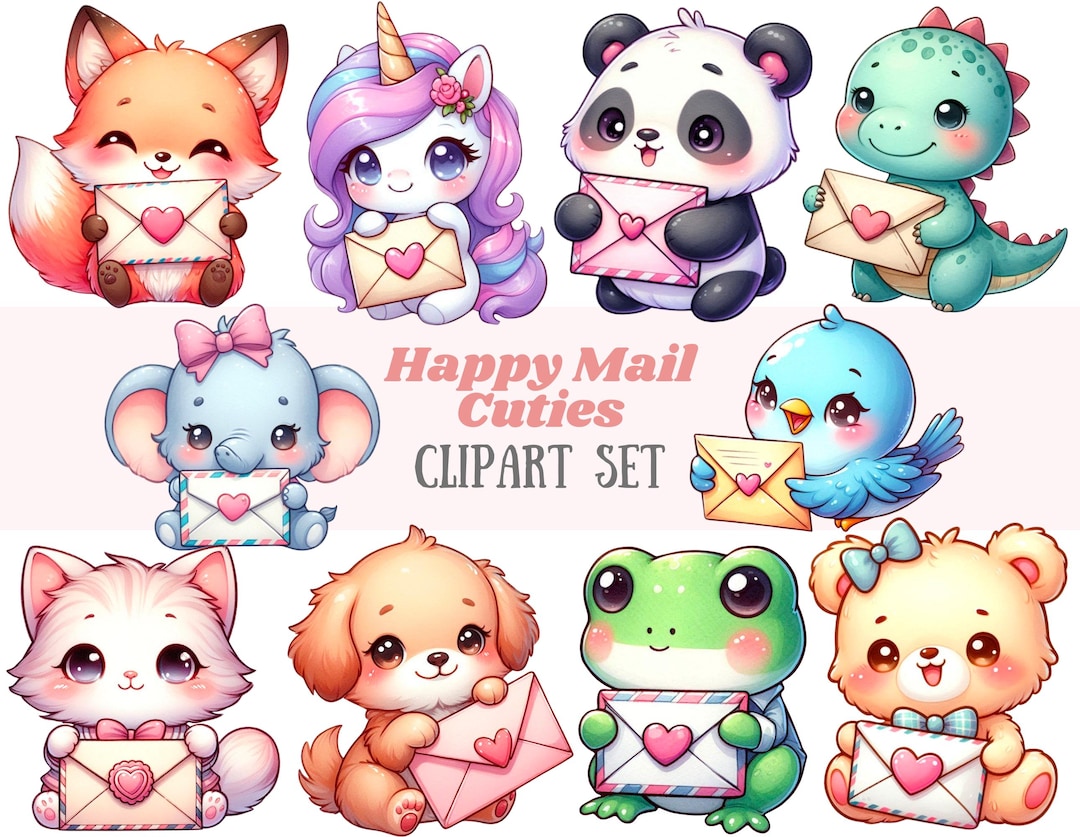 Watercolour Happy Mail Animal Clipart Love Letter Animal PNG Digital ...