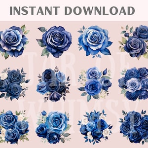 Watercolour Dark Blue Rose Clipart Navy Blue Flower Graphics PNG ...