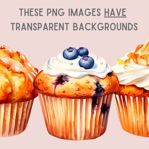 Watercolour Muffin Clipart Delicious Cupcake Bakery Treat PNG Digital ...