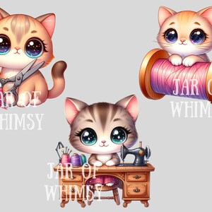 Watercolour Sewing Cat Clipart Cute Seamstress Cat Sewing PNG Digital ...
