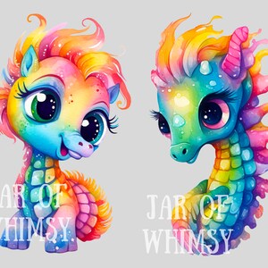 Watercolour Rainbow Sea Creatures Clipart Turtle Sea Horse PNG Digital ...