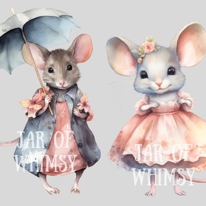 Watercolour Vintage Girl Mice Clipart Farm Mouse PNG Digital Image ...