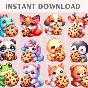 Watercolour Cookie Animal Clipart Cute Chocolate Chip Cookie PNG ...