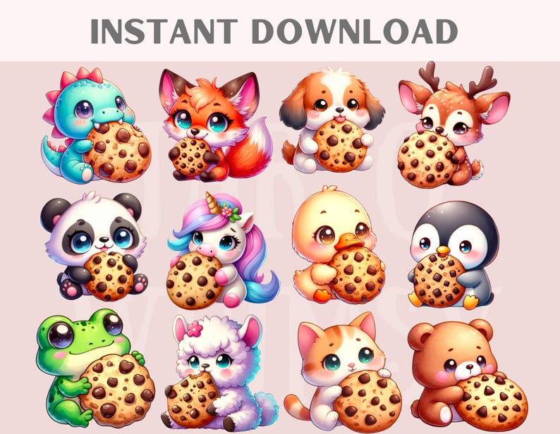 Watercolour Cookie Animal Clipart Cute Chocolate Chip Cookie PNG ...