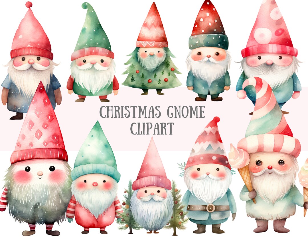 Watercolour Christmas Gnome Clipart Festive Garden Gnome PNG Digital ...