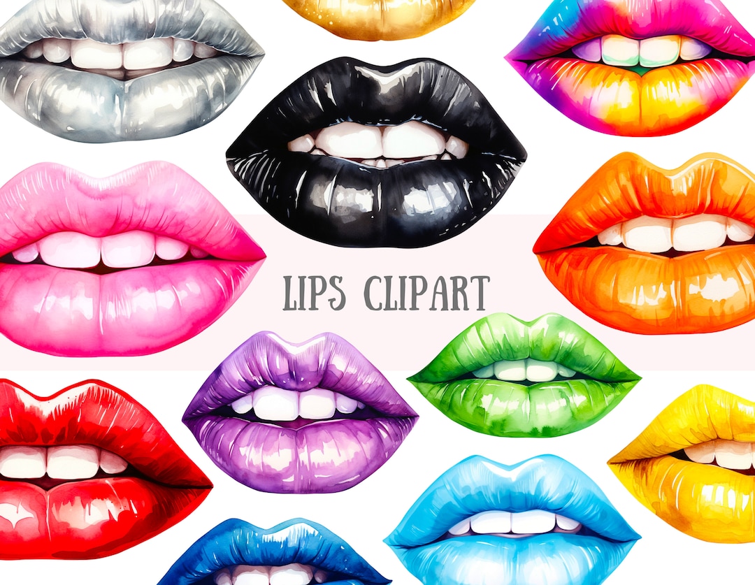 Watercolour Lips Clipart Colourful Lipstick Makeup Graphics PNG Digital ...