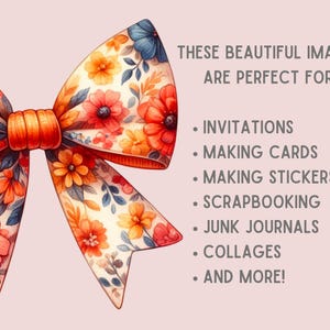 Watercolour Floral Bow Clipart Cute Floral Print Bow PNG Digital Image ...