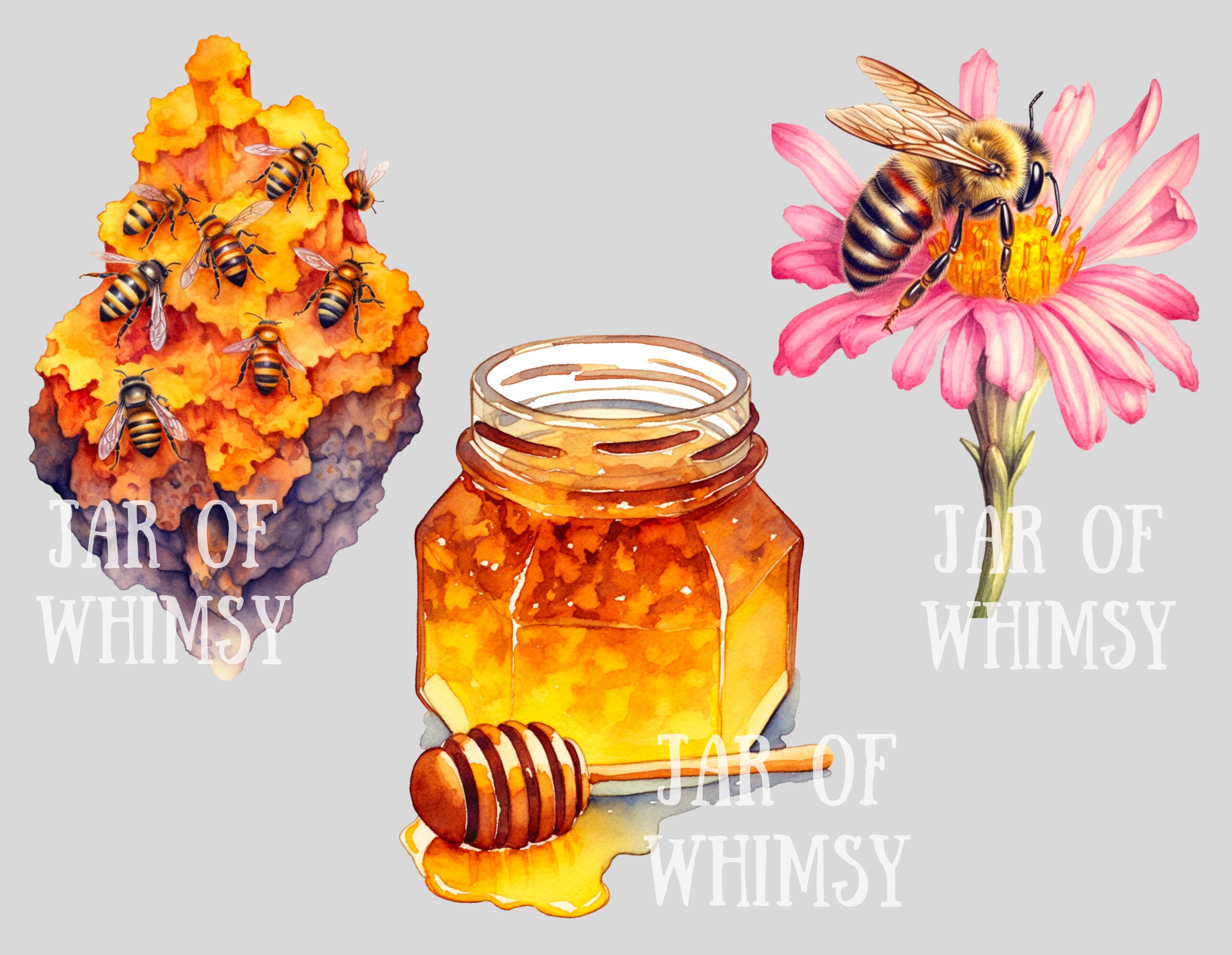 Watercolour Honey Bee Clipart Cute Honey Jar PNG Digital Image - Etsy