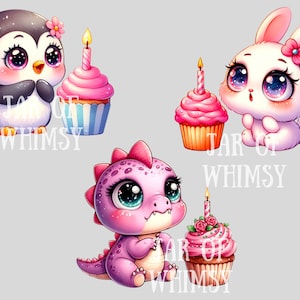 Watercolour Pink Cupcake Animal Clipart First Birthday Cupcake PNG ...
