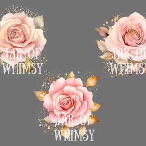 Watercolour Pink and Gold Rose Clipart Flower Floral Bouquet PNG ...