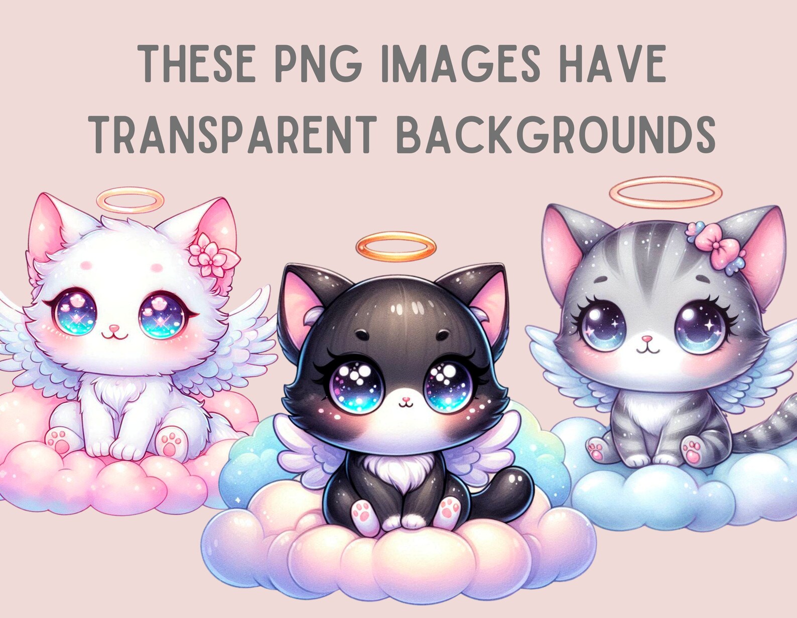 Watercolour Angel Cat Clipart Cute Kitty Cats in Heaven PNG Digital ...
