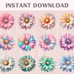 Watercolour Sparkly Daisies Clipart Spring Flower Elements PNG Digital ...