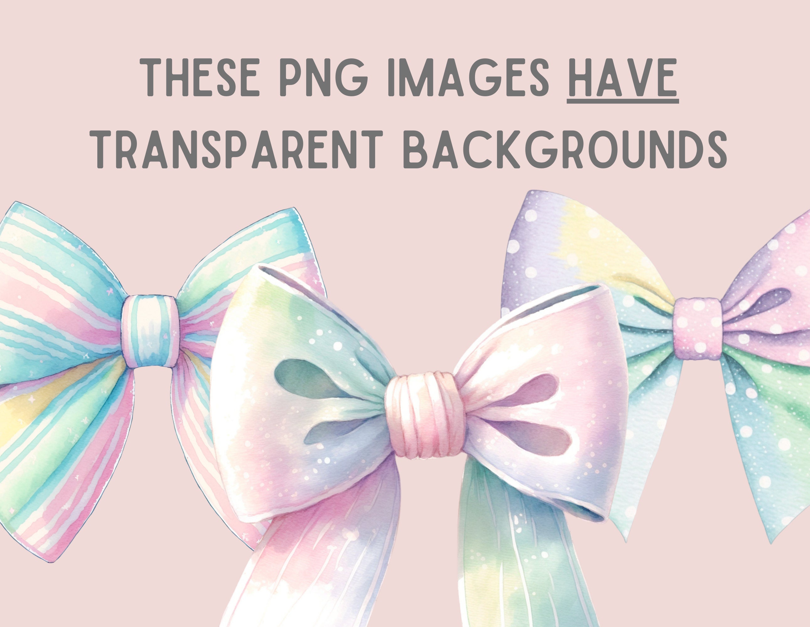 Watercolour Dreamy Pastel Bows Clipart - Rainbow Bow PNG Digital Image ...