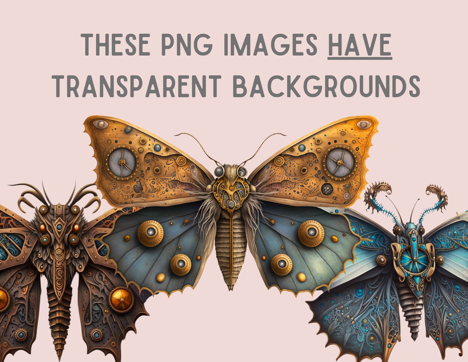 Watercolour Steampunk Moths Clipart Mechanical Moth PNG Digital Image ...