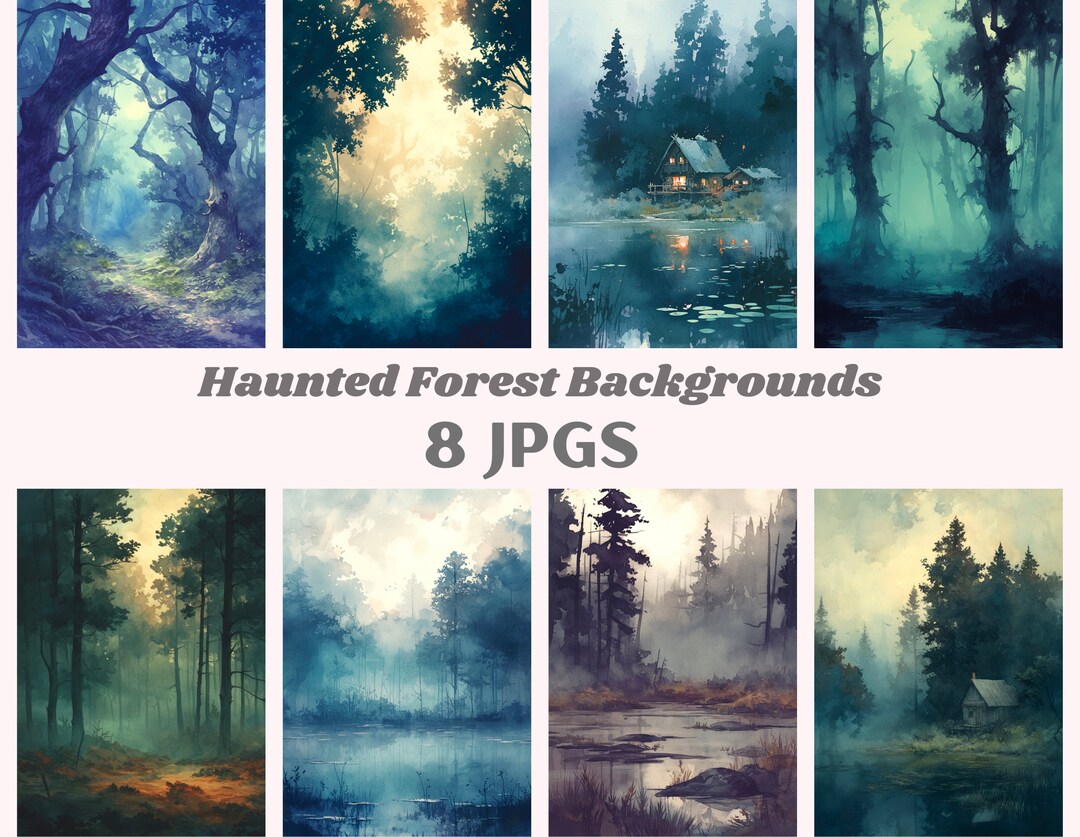 Watercolour Haunted Forest Background Clipart Spooky Forest JPG Digital ...