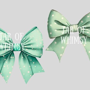 Watercolour Mint Bows Clipart - Mint Green Satin Bow PNG Digital Image ...