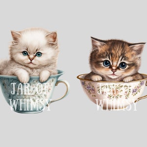 Watercolour Vintage Teacup Kittens Clipart - Kawaii Cat PNG Digital ...