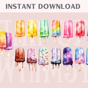 Watercolour Popsicle Clipart Summer Ice Cream Ice Block Lolly PNG ...