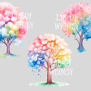 Watercolour Pastel Rainbow Tree Clipart Fantasy Forest PNG Digital ...