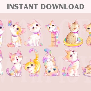 Watercolour Rainbow Kitty Clipart Cute Rainbow Cat PNG Digital Image ...