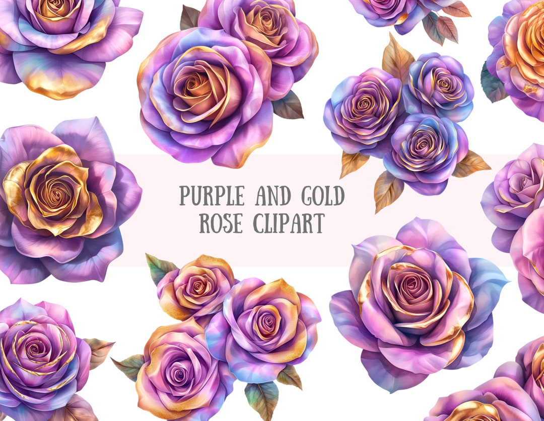 Watercolour Purple and Gold Rose Clipart Flower Floral Bouquet PNG ...