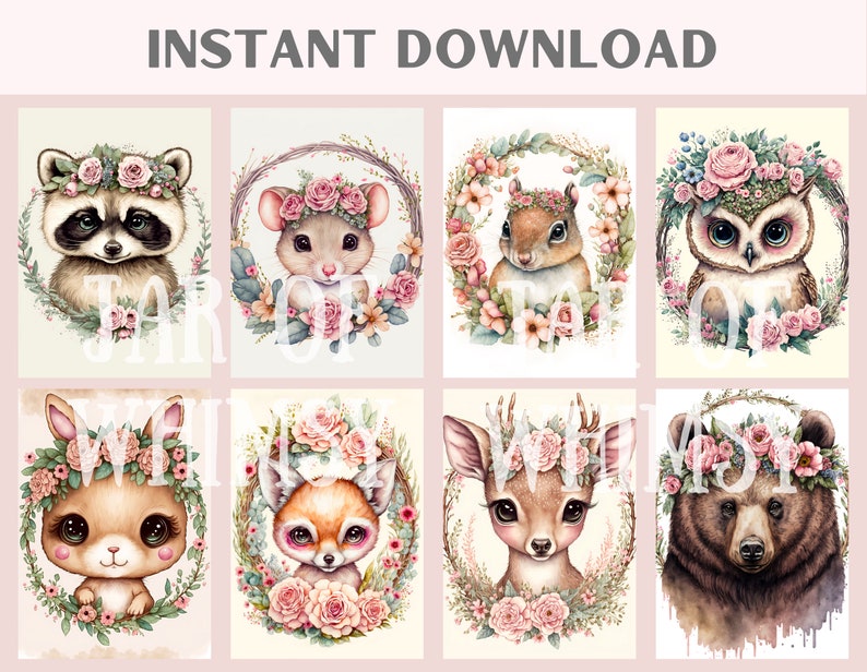 Watercolour Woodland Animals Clipart - Bear Deer Fox Owl PNG Digital ...
