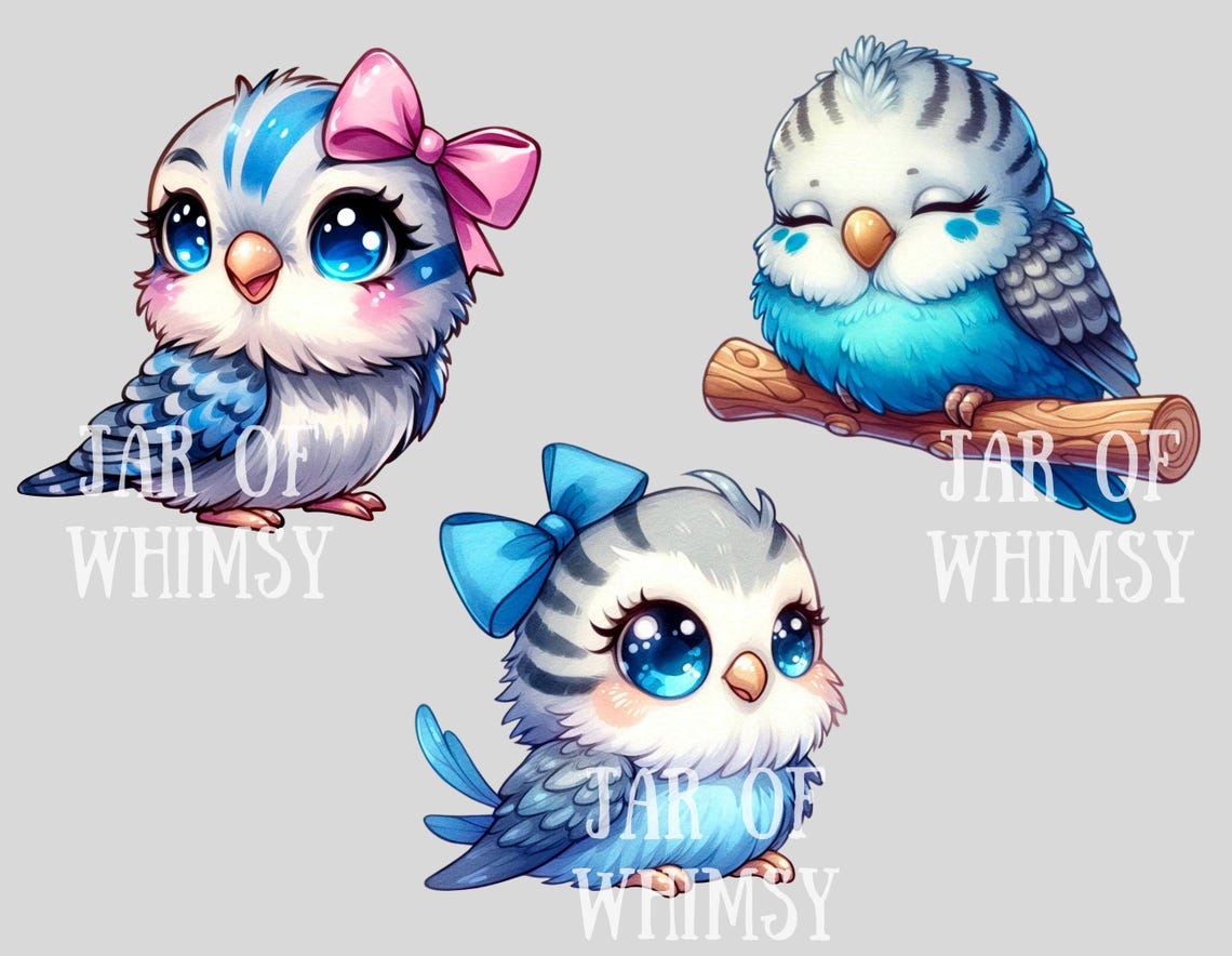 Watercolour Blue Budgie Clipart Chibi Pet Bird Blue Budgerigar PNG ...
