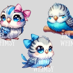 Watercolour Blue Budgie Clipart Chibi Pet Bird Blue Budgerigar PNG ...
