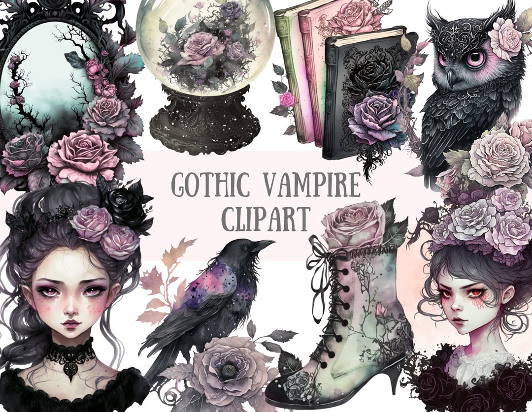 Watercolour Gothic Vampire Clipart - Dark Fairytale Fantasy PNG Digital ...