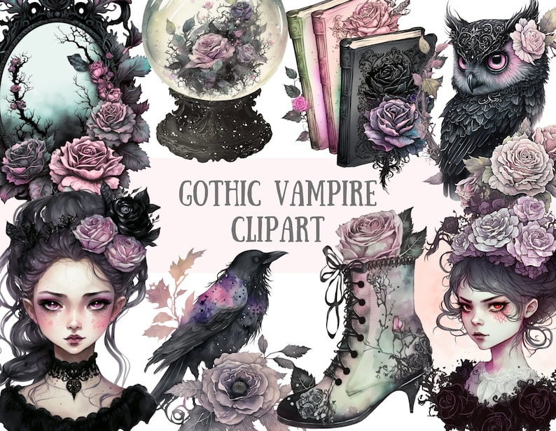 Watercolour Gothic Vampire Clipart Dark Fairytale Fantasy - Etsy